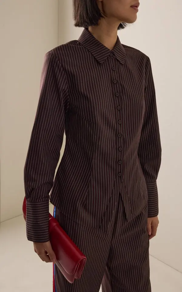 Rosie Assoulin Queen V Pinstripe Twill Shirt