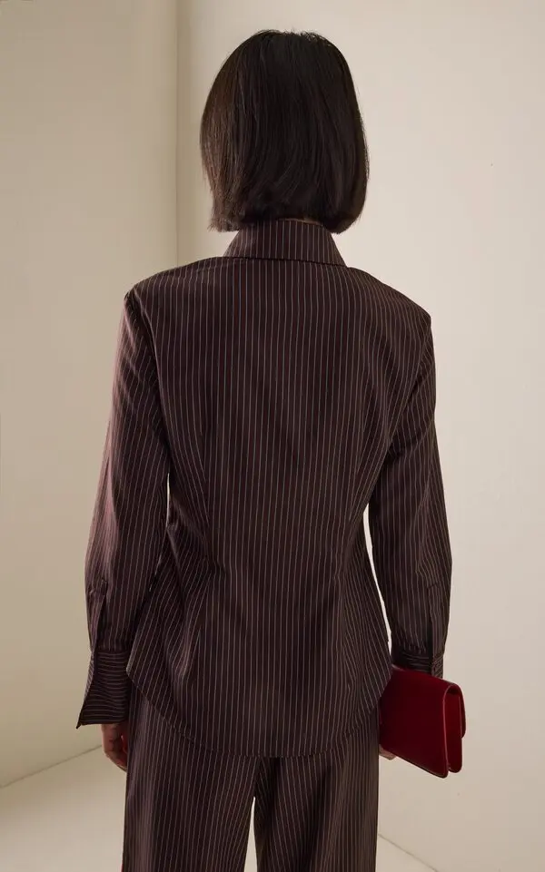 Rosie Assoulin Queen V Pinstripe Twill Shirt