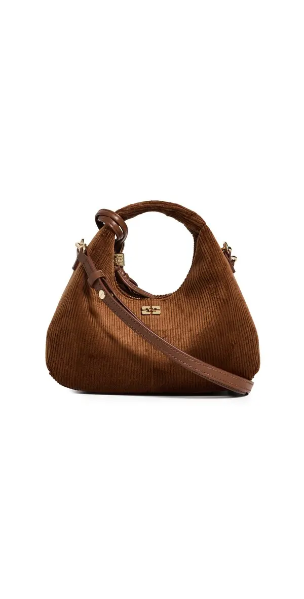 GANNI Corduroy Mini Hobo Bag - Tortoise Shell