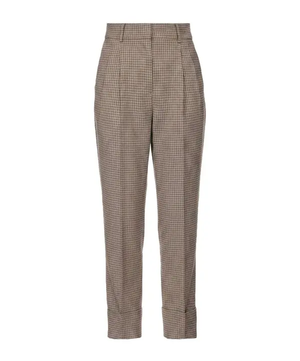 Brunello Cucinelli Plaid Wool Trousers - Brown