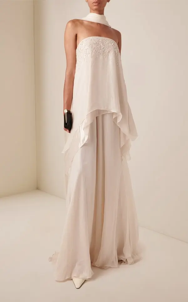 MARMAR HALIM Embroidered Silk Chiffon Maxi Dress - Ivory
