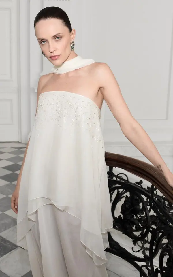 MARMAR HALIM Embroidered Silk Chiffon Maxi Dress - Ivory