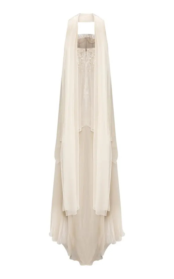MARMAR HALIM Embroidered Silk Chiffon Maxi Dress - Ivory