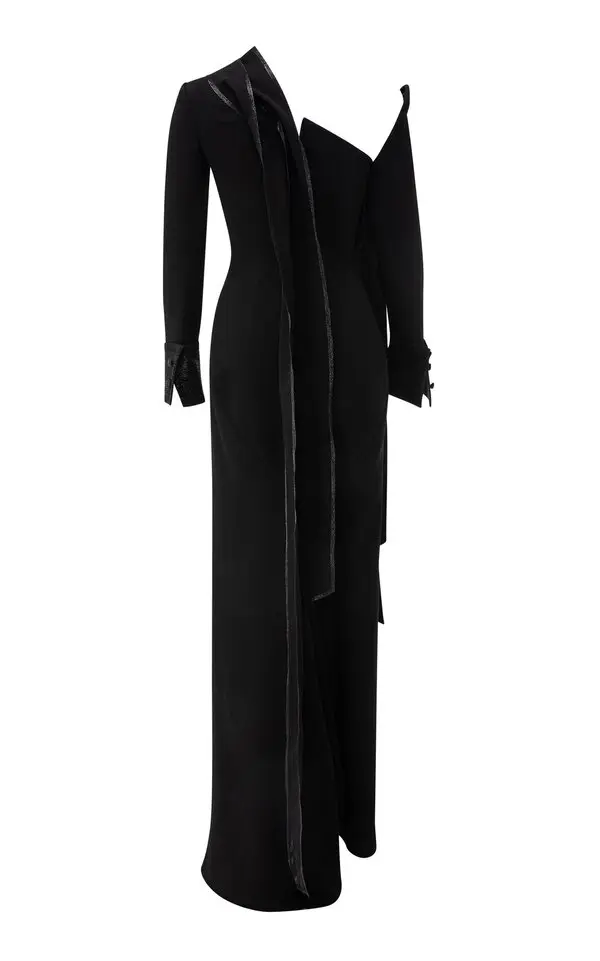 MARMAR HALIM Straight-cut Embroidered Crepe Gown