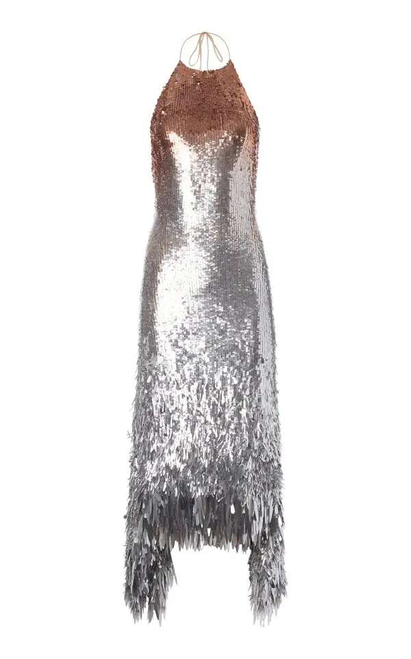 Monse Ombre Sequined Midi Dress - Silver