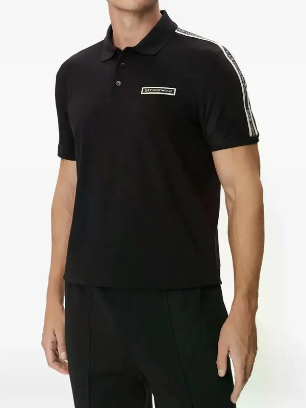 EA7 Logo Series Tape-detail Polo Shirt - Black
