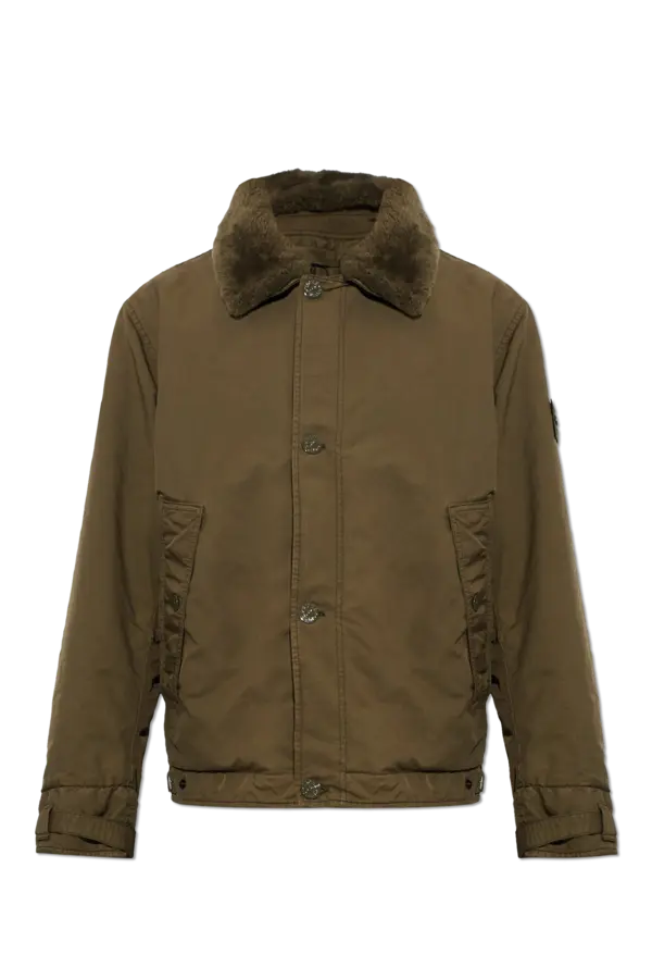 Stone Island Insulated Jacket With Faux Fur Collar - Green