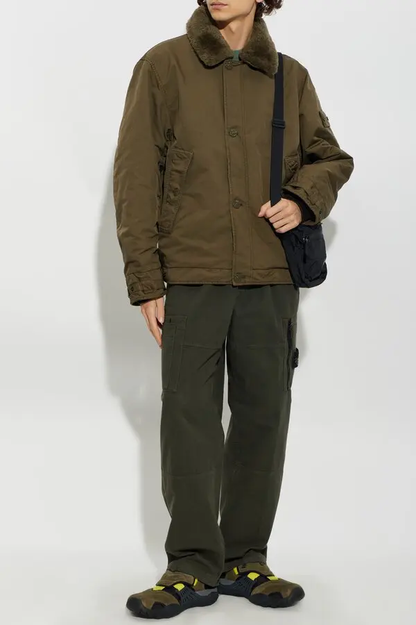 Stone Island Insulated Jacket With Faux Fur Collar