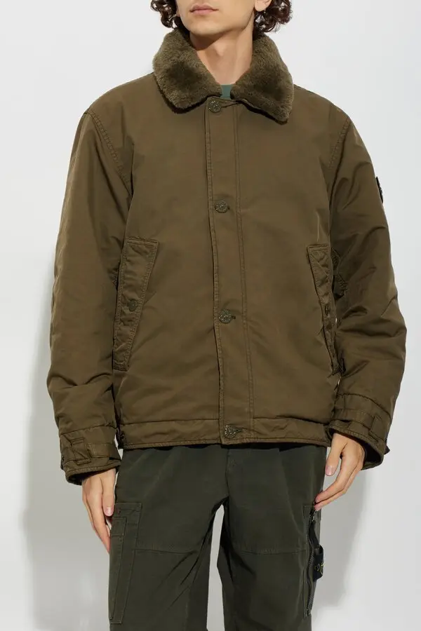 Stone Island Insulated Jacket With Faux Fur Collar