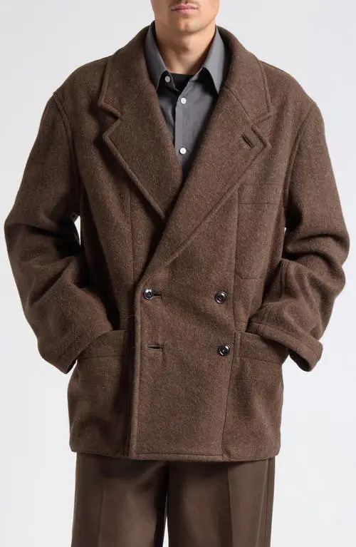 LEMAIRE Short Double Breasted Wool & Alpaca Coat - Mud