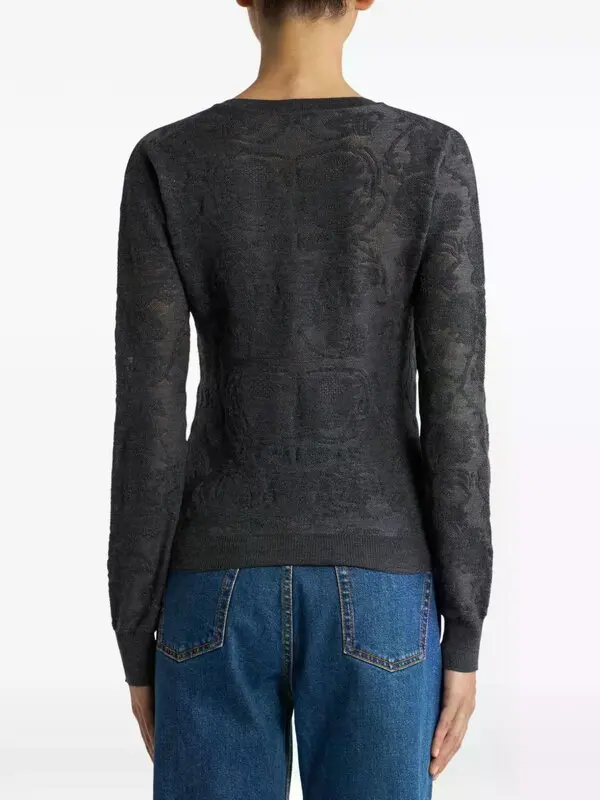 Etro Wool Jacquard Sweater With V-neck And Placed Motif