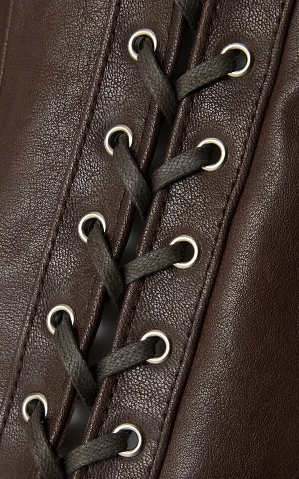 KATE HUNDLEY Exclusive Eloise Lace-up Leather Jacket - Brown