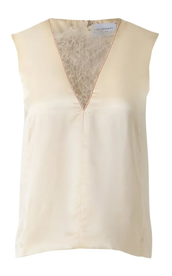 KATE HUNDLEY Exclusive Lace-inset Silk Tank Top - Ivory