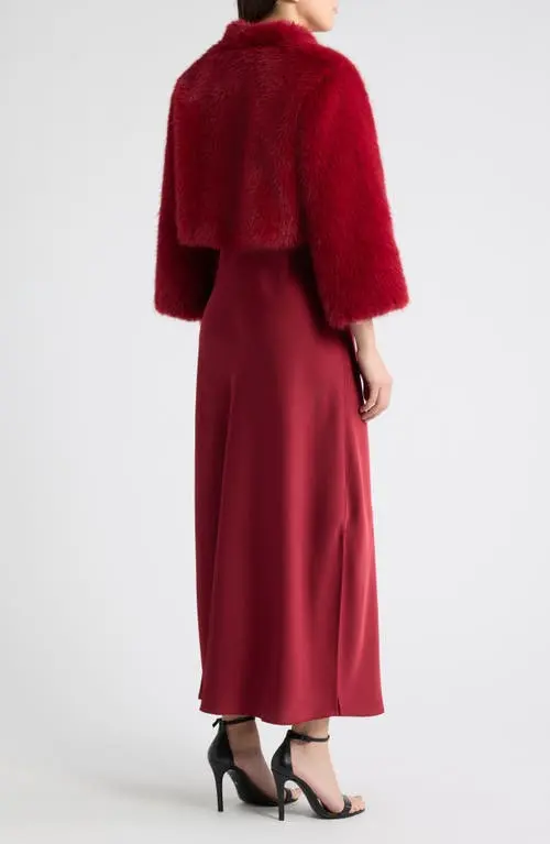 CECE DUPRAZ Satin Slip Maxi Dress & Faux Fur Jacket Set