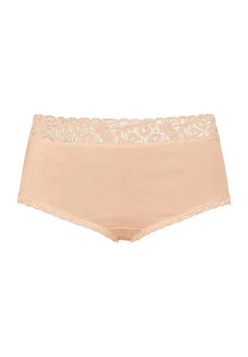 Hanro Moments Lace Trim Cotton Full Brief - Beige