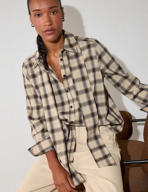 Whistles Detachable Scarf Check Shirt