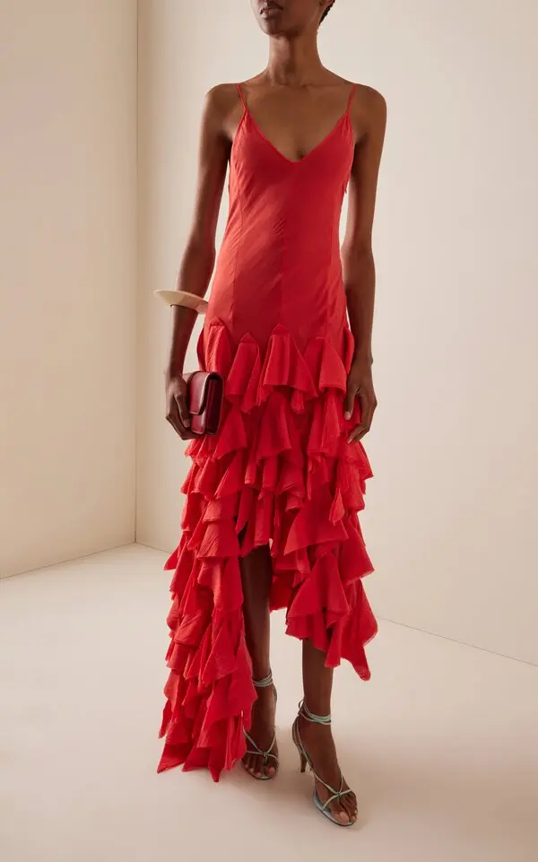 DIOTIMA Ruffled Cotton Maxi Handkerchief Dress
