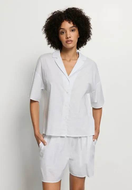 Hanro Sleep And Lounge Button Front Shirt - Squared Sky