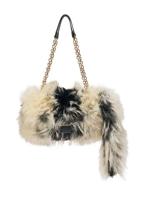 AZALEA WANG Tailspin Faux Fur Handbag - Beige Multi