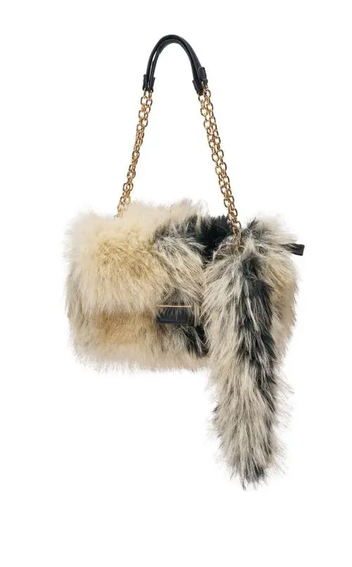 AZALEA WANG Tailspin Faux Fur Handbag - Beige Multi