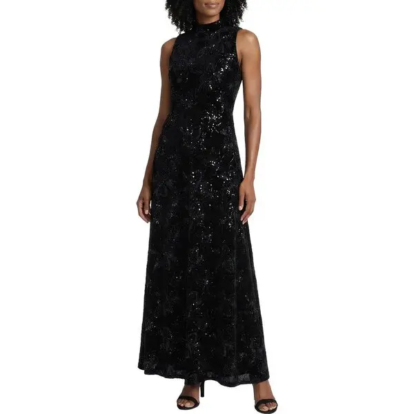Alex Evenings Sleeveless Sequin Velvet Dress - Black