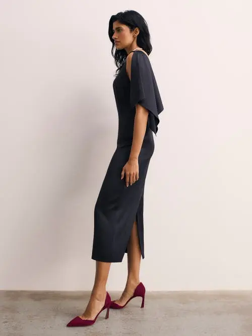 The Fold Midi Sheath Dress Cape Sleeve Boat Neck