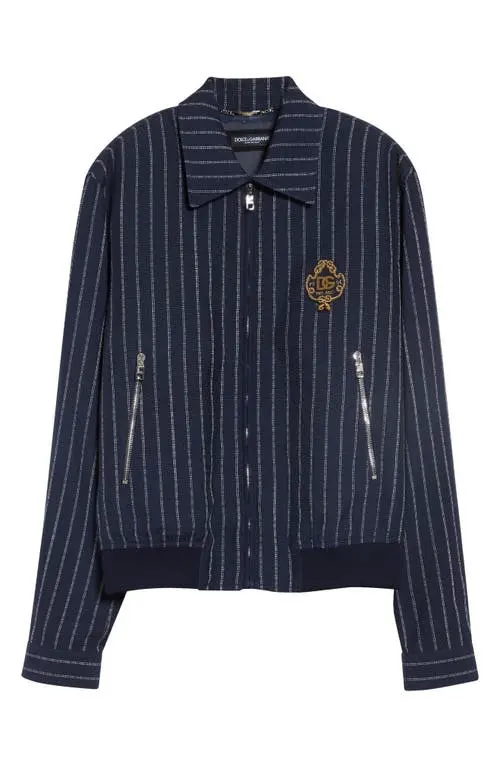 Dolce & Gabbana Pinstripe Embroidered Harrington Jacket