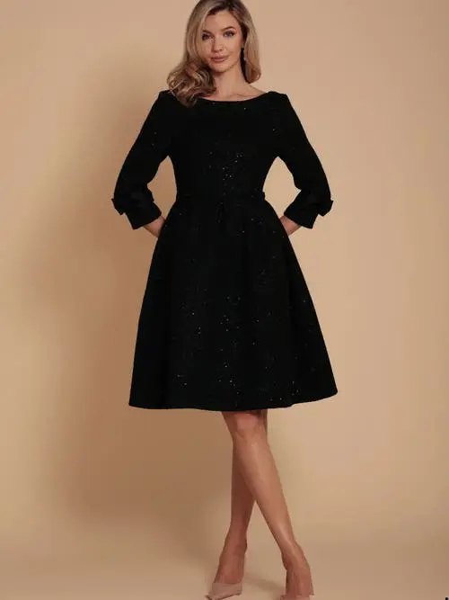 SANTINNI Intermezzo Bow Detail Wool Tweed Dress