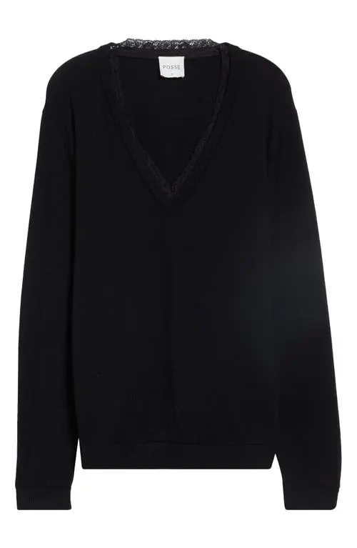 Posse Primrose Lace Trim V-neck Sweater