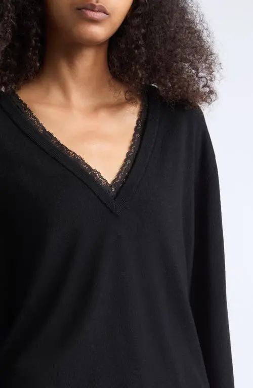 Posse Primrose Lace Trim V-neck Sweater - Black