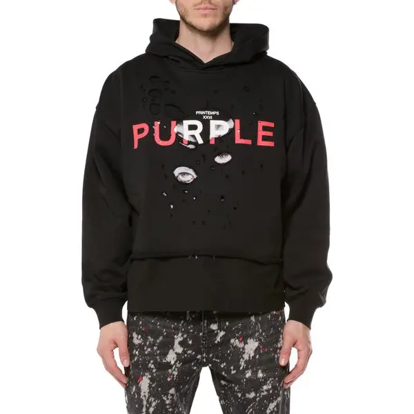 PURPLE BRAND Double Layer Oversize Graphic Cotton Fleece Hoodie
