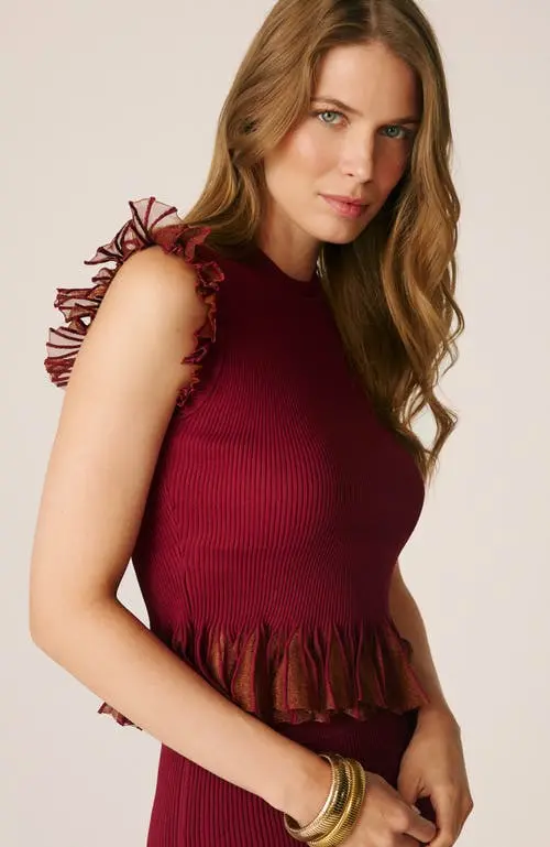 ALMA EN PENA Metallic Ruffles Top