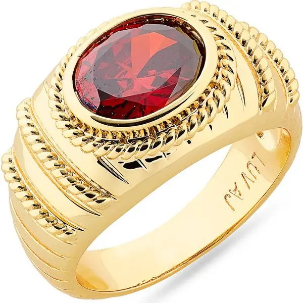 LUV AJ Elizabeth Garnet Statement Ring - Gold