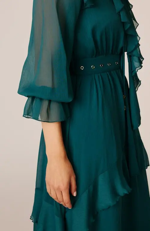 ALMA EN PENA Ruffle Dress With Belt - Ocean