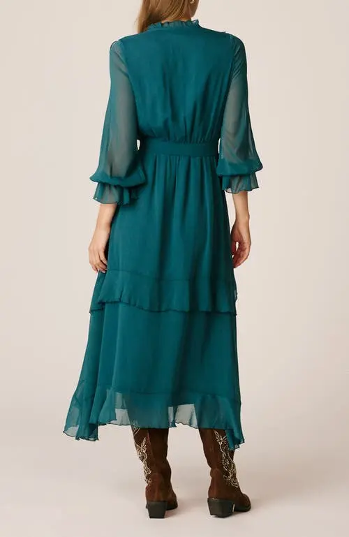 ALMA EN PENA Ruffle Dress With Belt - Ocean