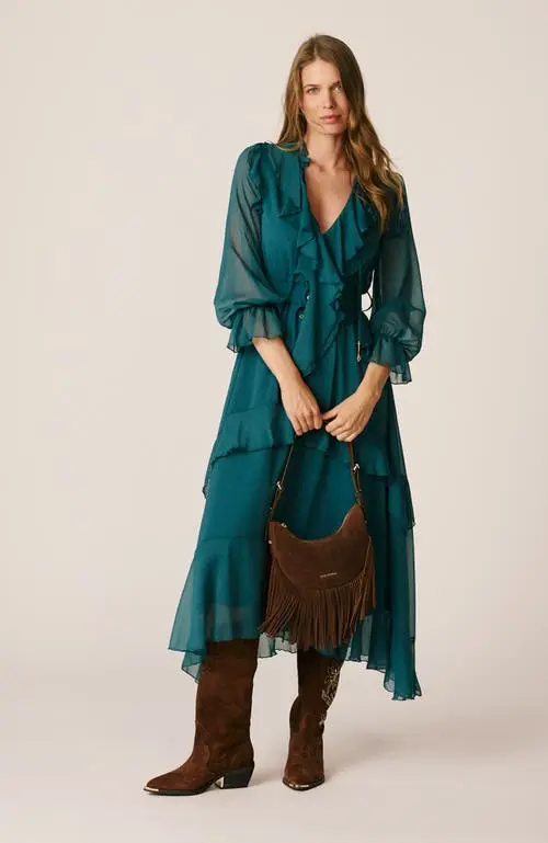 ALMA EN PENA Ruffle Dress With Belt - Ocean