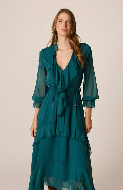 ALMA EN PENA Ruffle Dress With Belt - Ocean