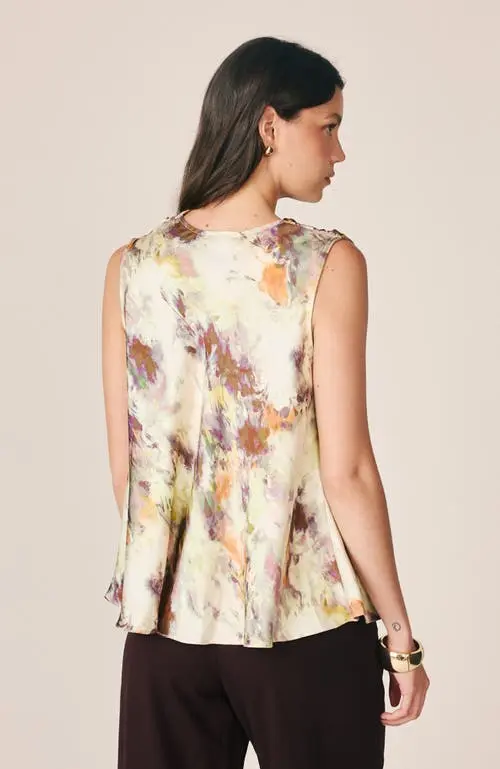 ALMA EN PENA Watercolor Print Satin Blouse