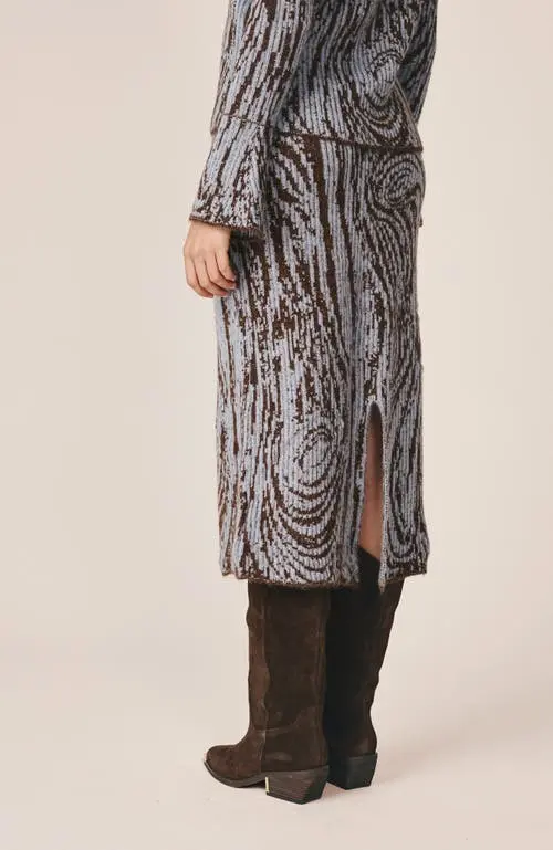 ALMA EN PENA Abstract Print Ribbed Midi Skirt