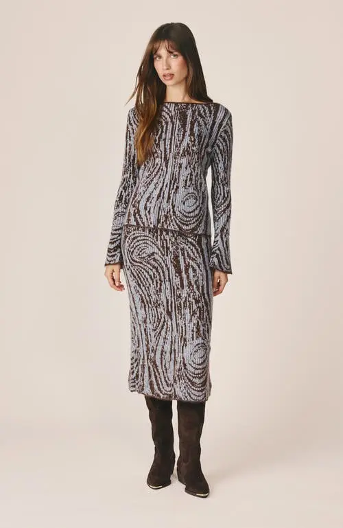 ALMA EN PENA Abstract Print Ribbed Midi Skirt