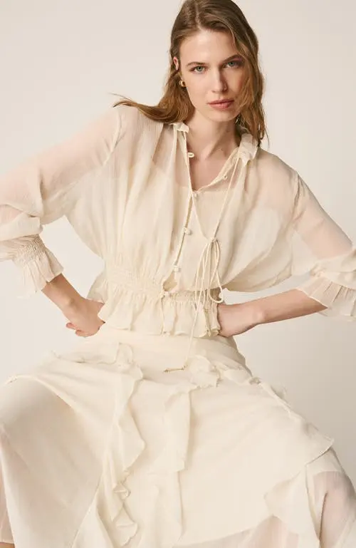 ALMA EN PENA Semi-transparent Ruffled Blouse - Ice