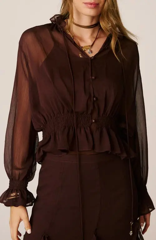 ALMA EN PENA Semi-transparent Ruffled Blouse - Maroon