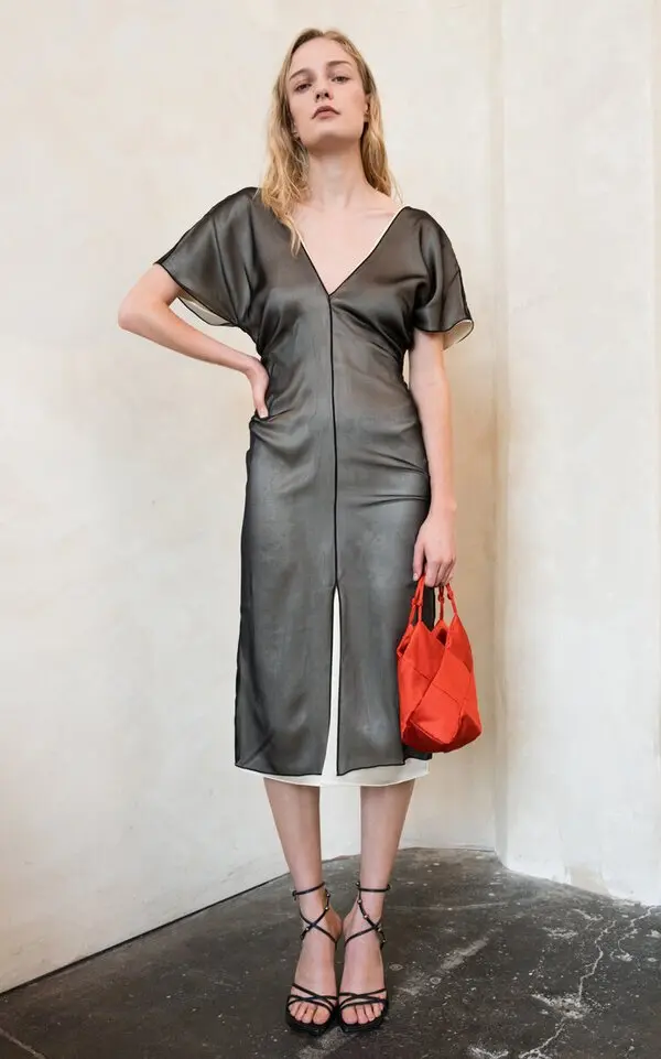 KATE HUNDLEY Exclusive Split Panel Silk Midi Dress