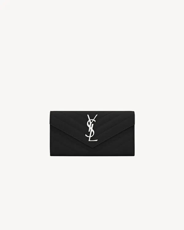 Saint Laurent Cassandre Large Flap Wallet In Grain De Poudre Leather - Black