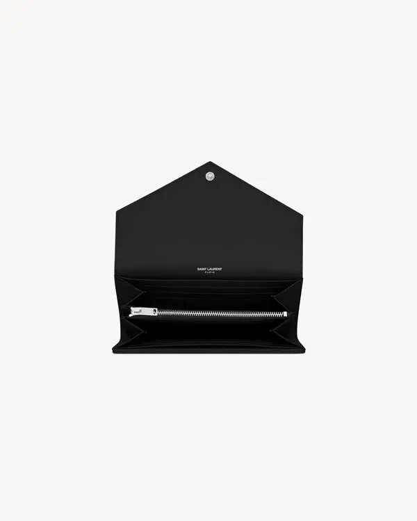 Saint Laurent Cassandre Large Flap Wallet In Grain De Poudre Leather