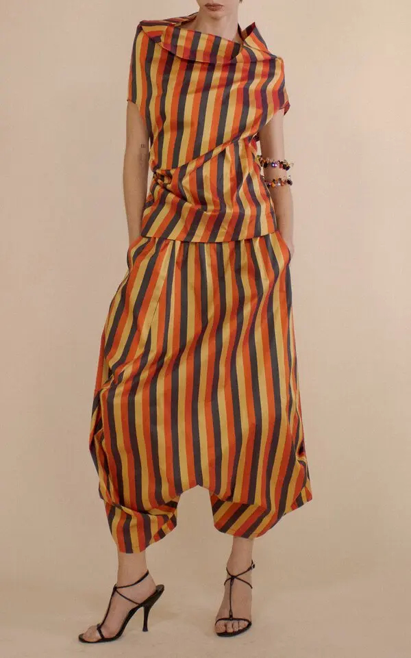 Christopher John Rogers Striped Chrysalis Silk Top