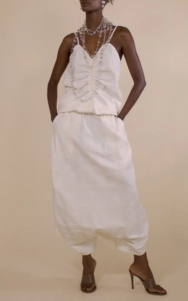 Christopher John Rogers Check Ruche Front Blouson Cotton-linen Cami
