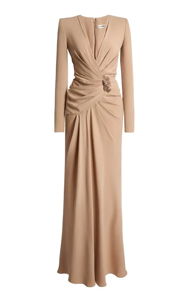 Zuhair Murad Long-sleeved Wrap Maxi Dress - Tan
