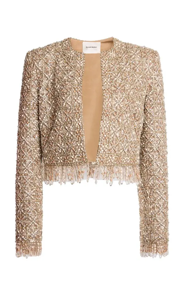 Zuhair Murad Embroidered Cropped Jacket - Tan