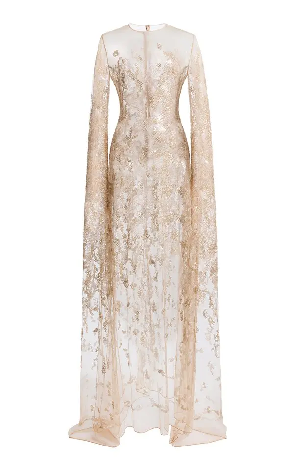 Zuhair Murad Embroidered Dramatic Sleeve Maxi Dress